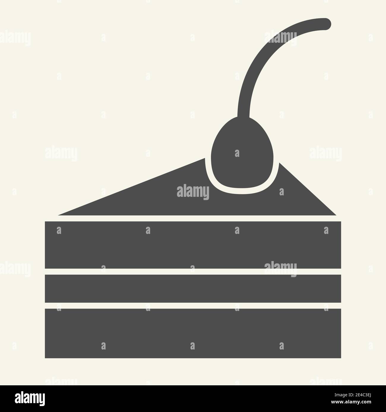 Cake piece solid icon. Delicious dessert with cream and cherry glyph ...