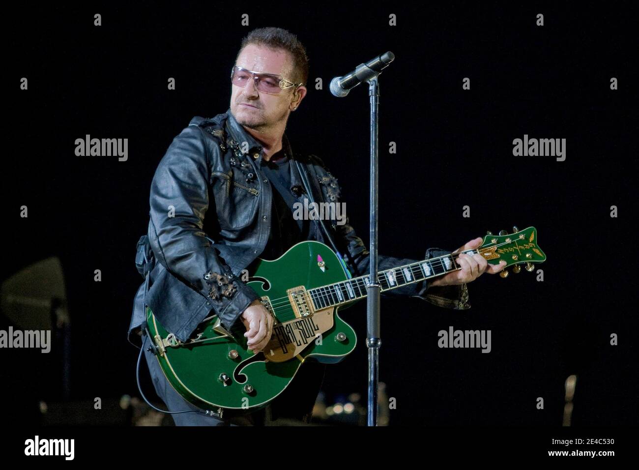 Irish rock band U2, singer Bono performs at Stade Charles Ehrmann in ...