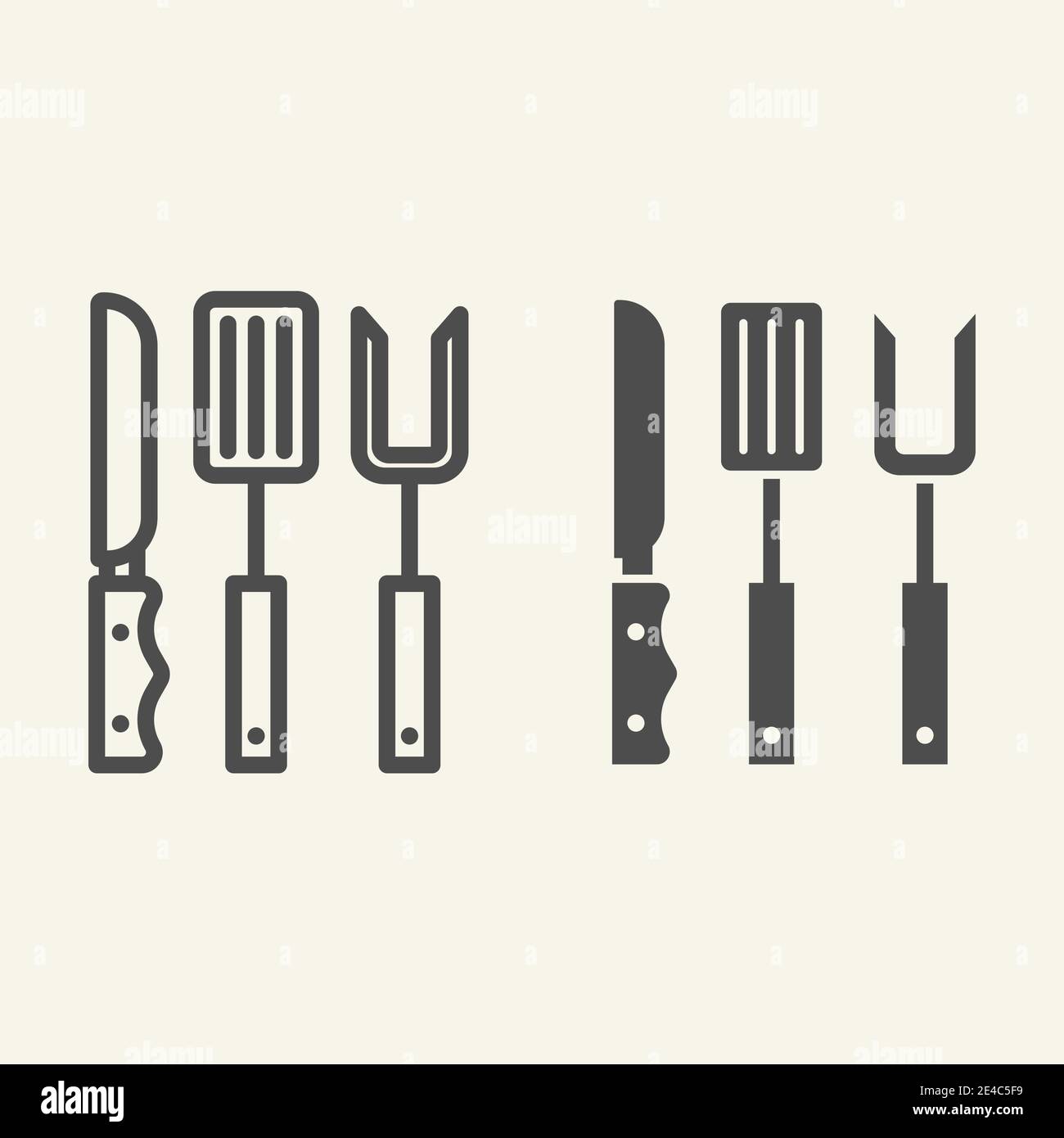 BBQ grill cutlery line and solid icon. Roasting utensil symbol, outline ...