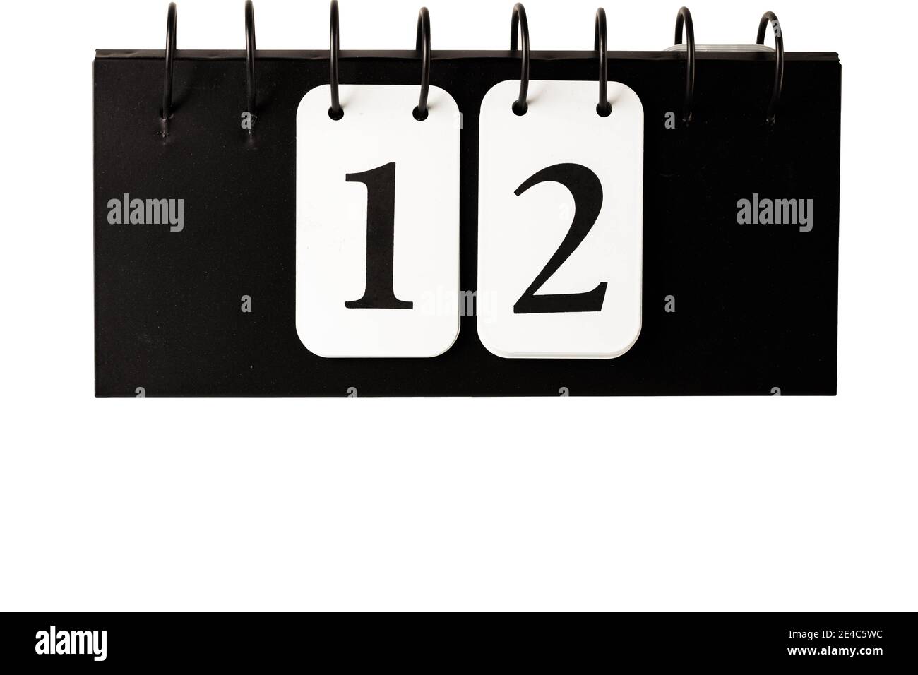 Close up view of calendar with selected date 12 isolated on white ...