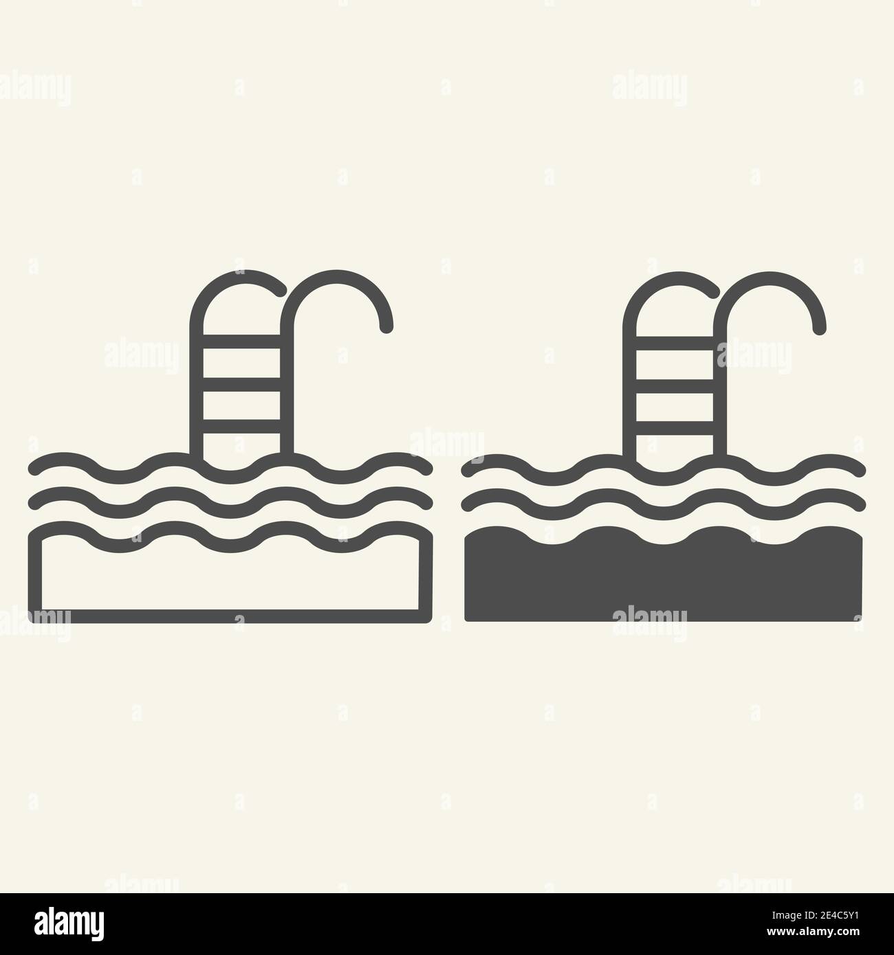 Pool line and solid icon. Swimming pool with water waves and ladder ...