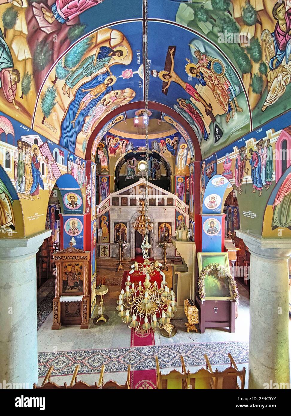 Nave of the village church in the mountain village "Lagia", Mani ...