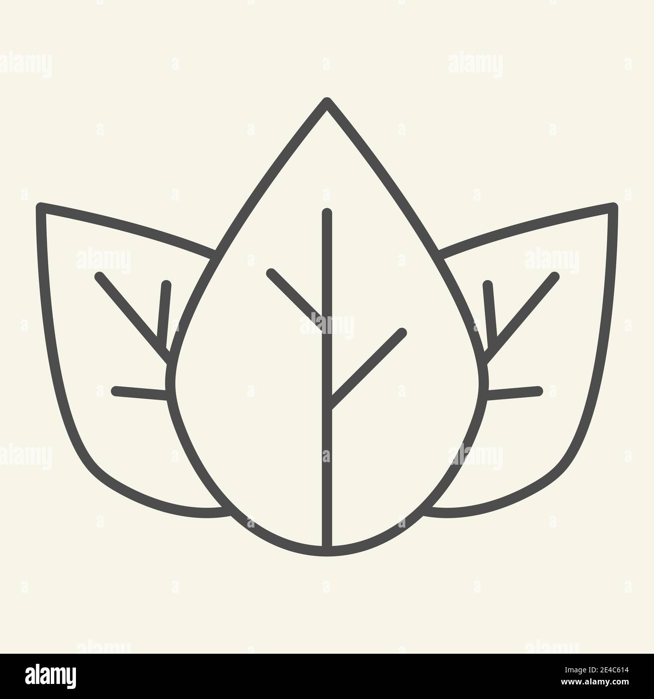 Three tea leaves thin line icon. Spa and organic symbol, outline style ...