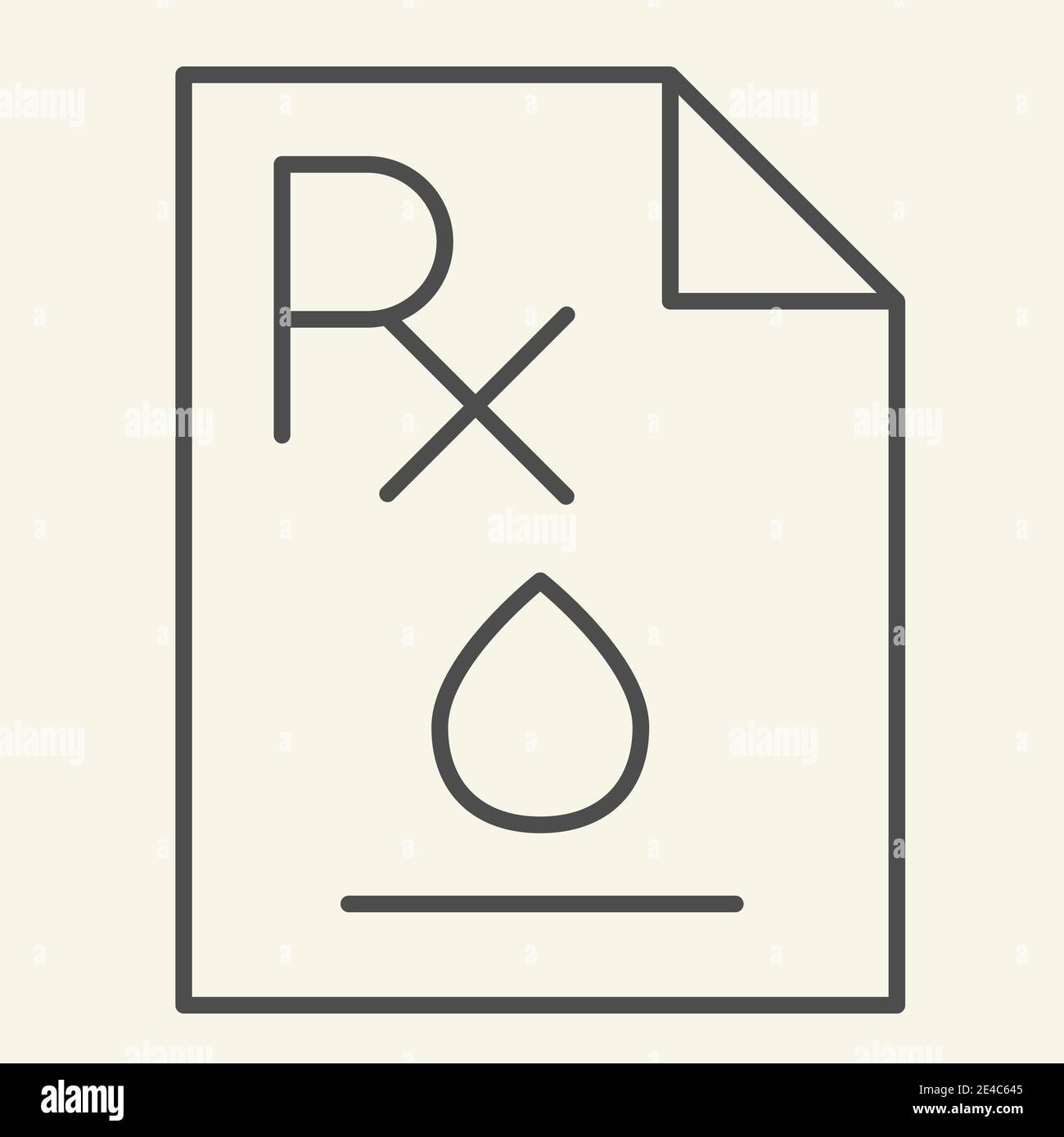 Blood test thin line icon. RX text on paper sheet with blood drop ...