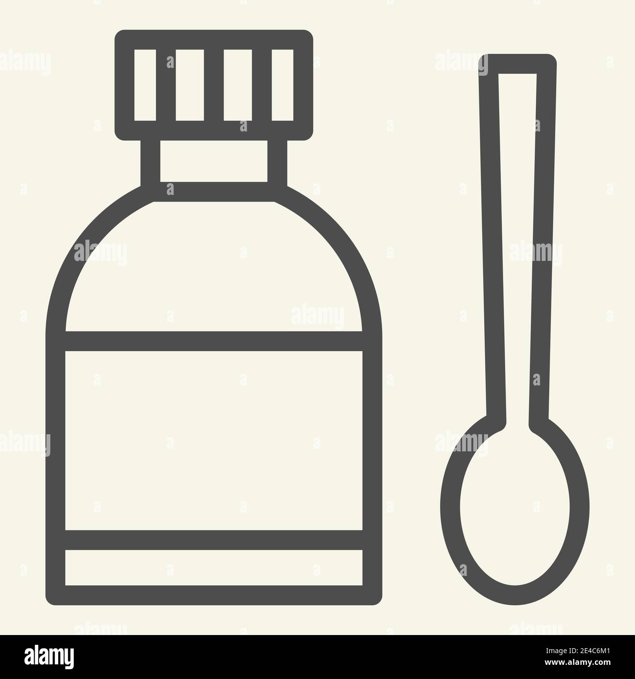 Medical Syrup line icon. Medicine bottle and measuring spoon outline ...