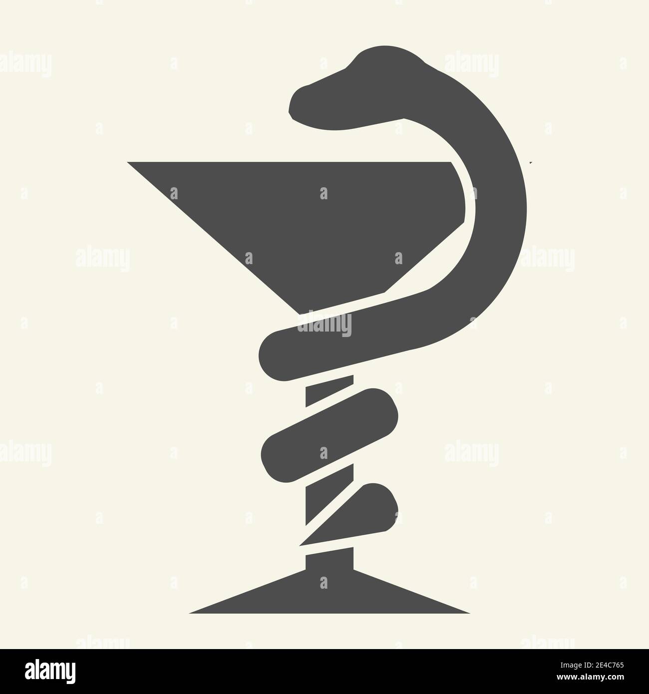 Snake and glass solid icon. Medical symbol snake with cup glyph style ...