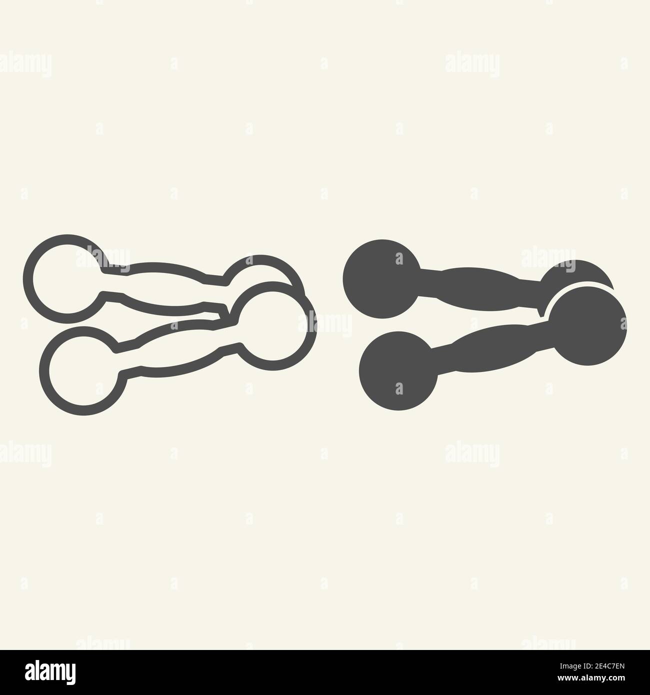 Kettlebell line and solid icon. Training dumbbells or weights outline ...