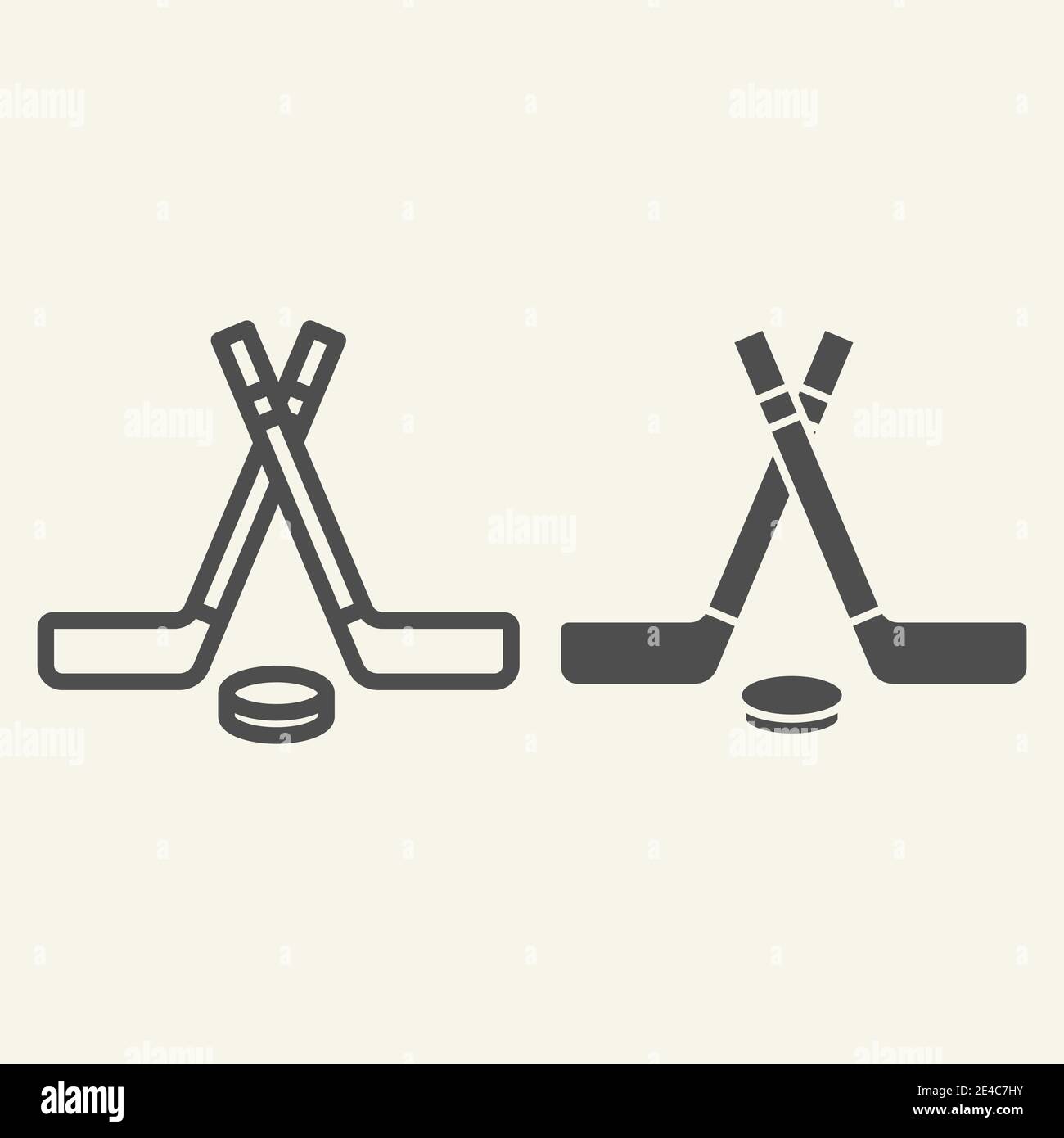 Crossed line hockey sticks and puck. Vector flat illustration Stock ...