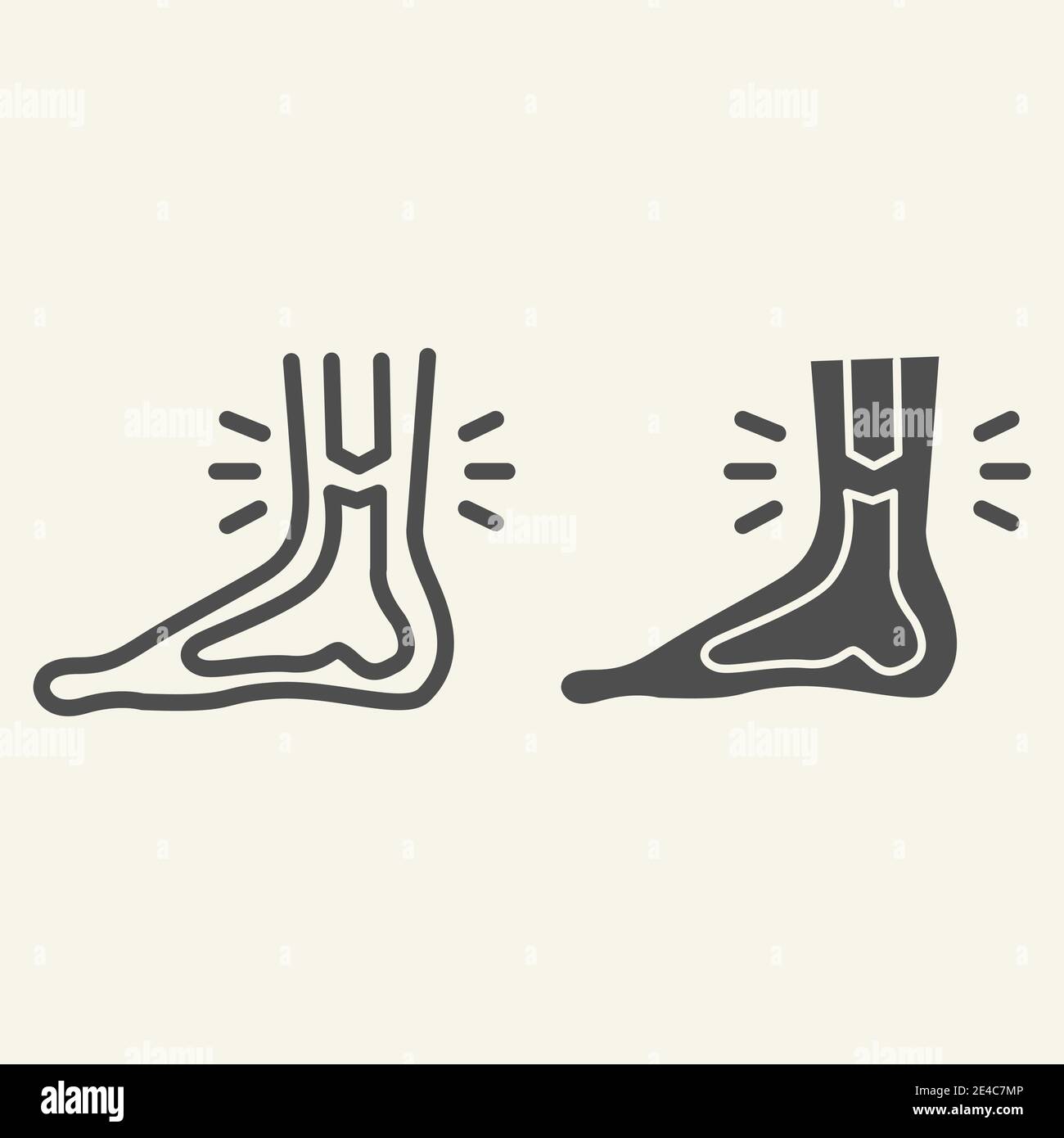 Leg ankle pain line and solid icon. Foot joint bones injury outline ...