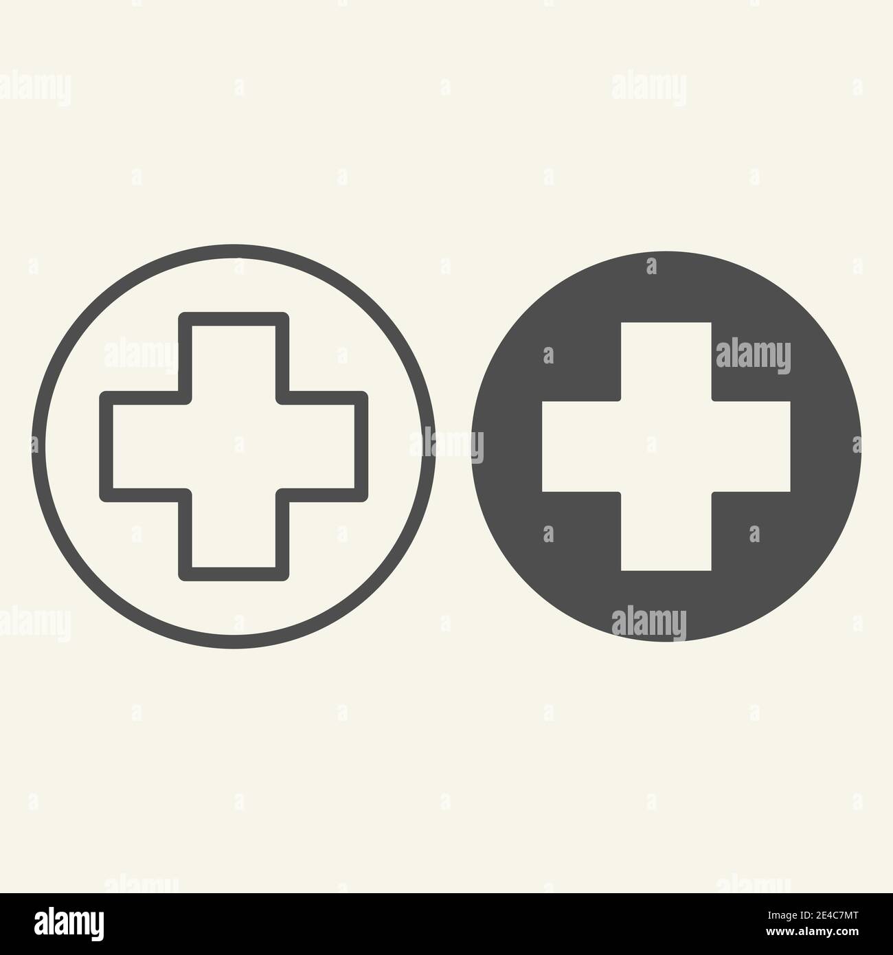 Medical assistance line and solid icon. Medical cross or plus care ...