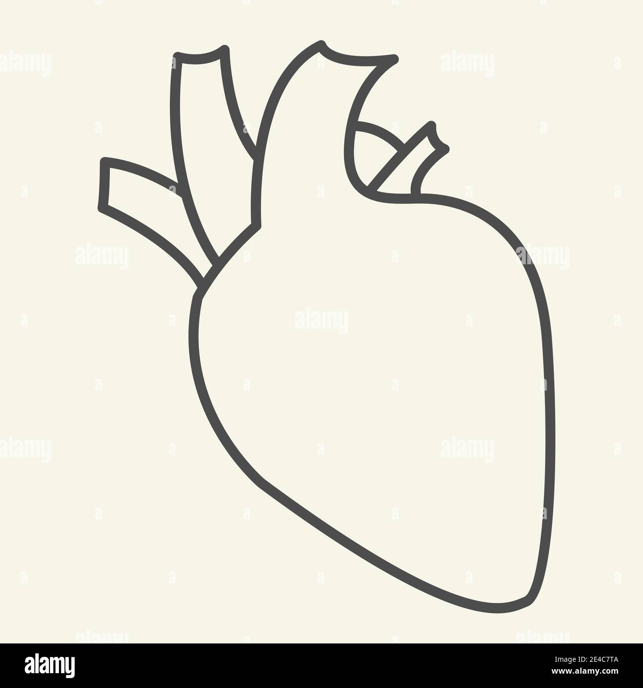 Heart organ thin line icon. Human heart with aorta and arteries outline ...