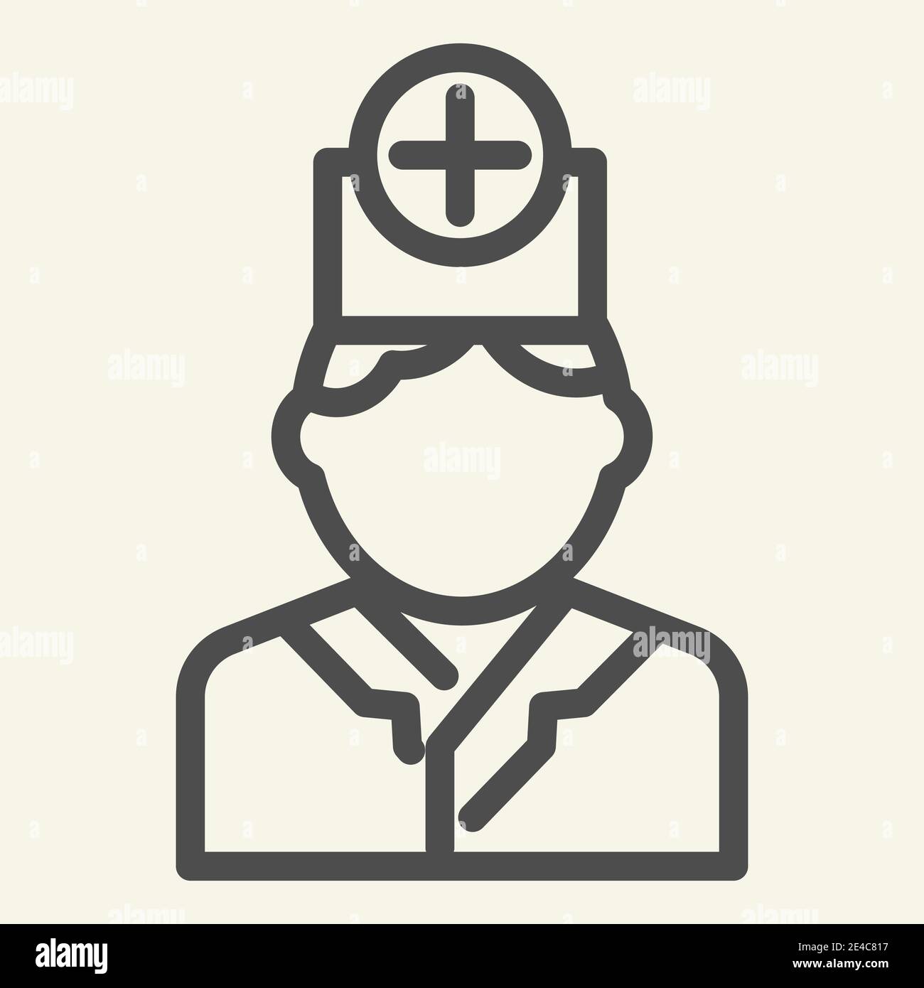 Doctor line icon. Medical doctor or nurse in hat with cross outline ...