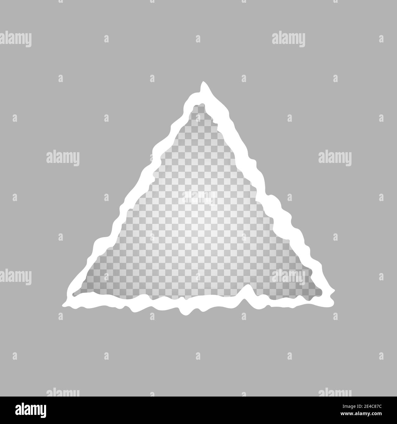 Torn triangular paper, a hole in a sheet of paper on a transparent ...