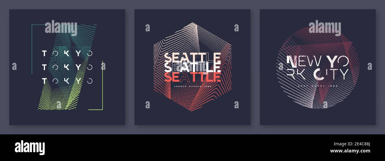 Set of abstract geometric t-shirt vector designs, graphic prints. Tokyo ...