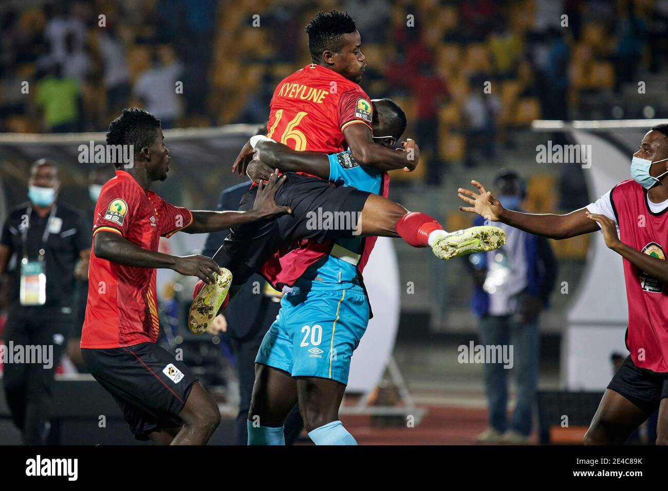 Douala, Cameroon. 22 Jan 2021. Saidi Kyeyune (16, Uganda) jumps into ...