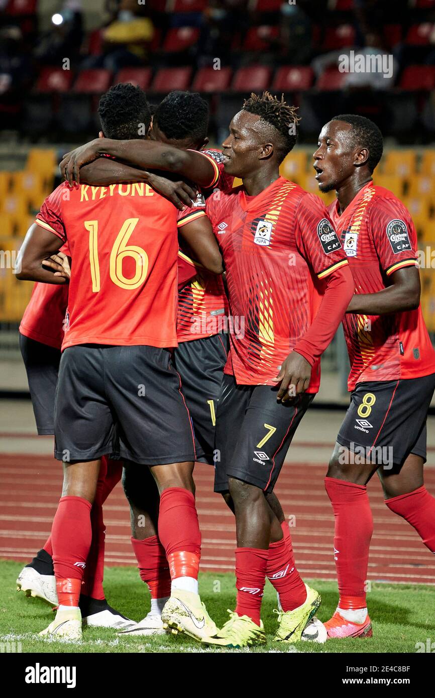 Douala, Cameroon. 22 Jan 2021. Players congratulate Saidi Kyeyune (16 ...