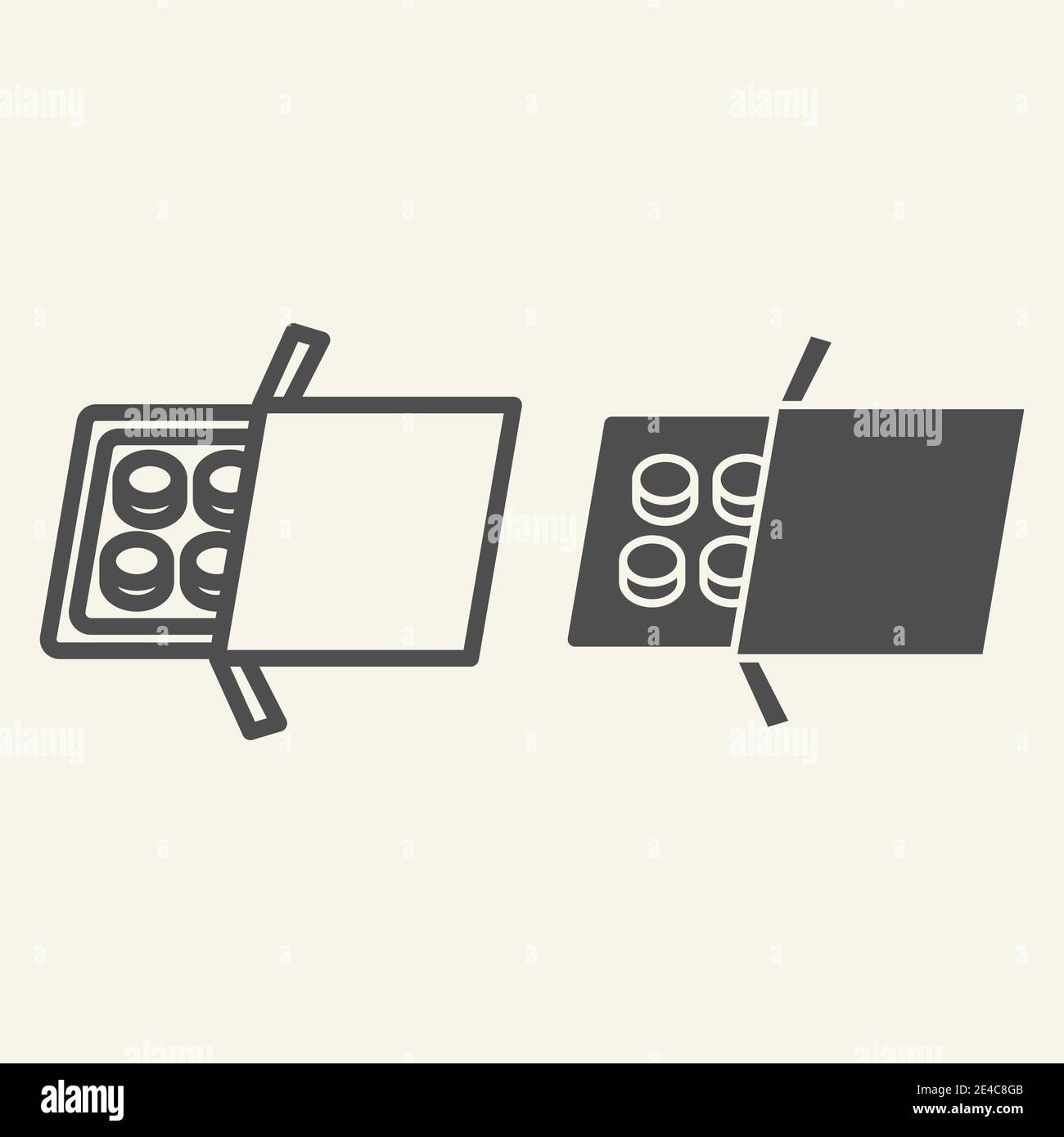 Pills plate line and solid icon. Medicine round tablets pack outline ...