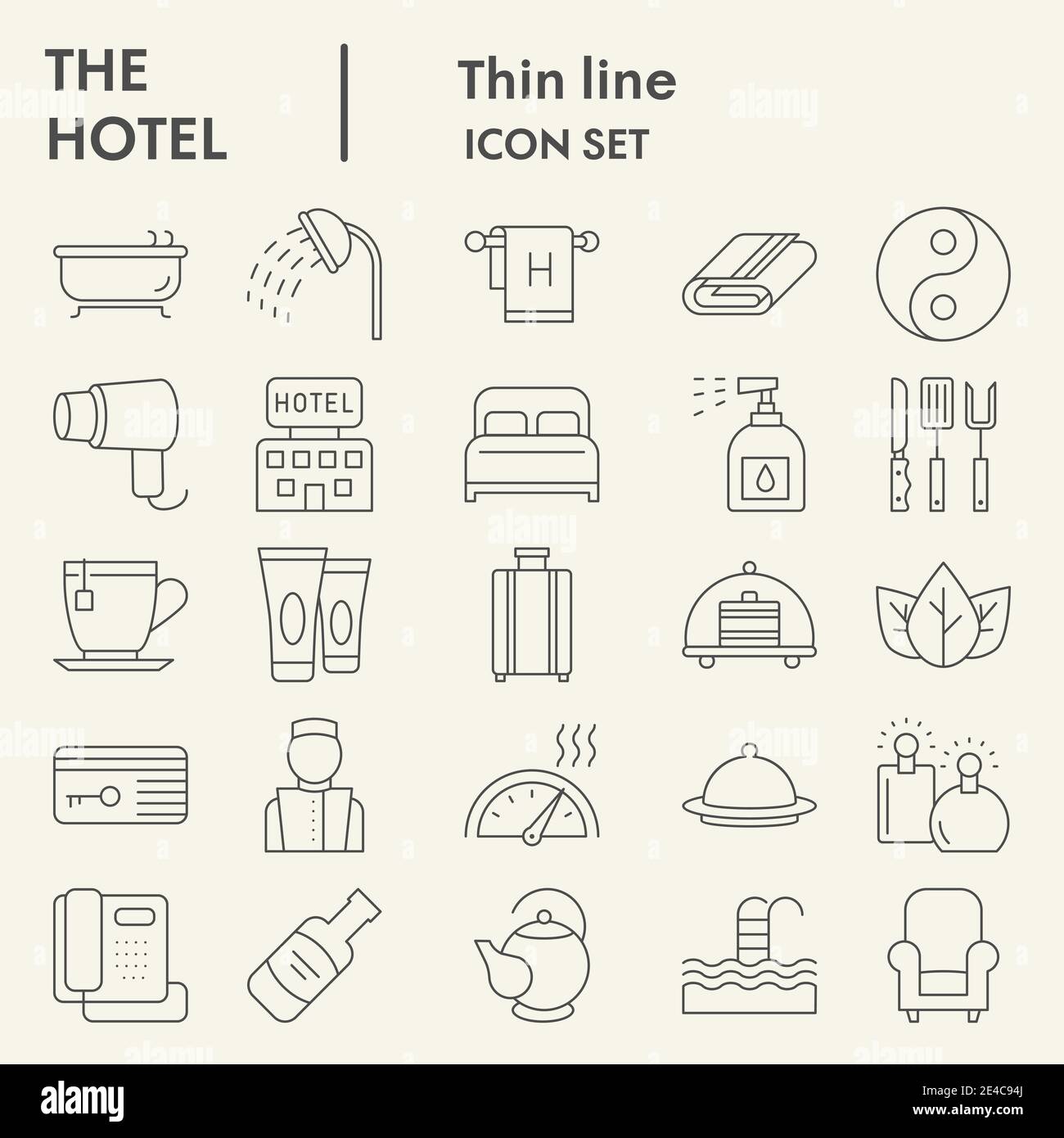 Hotel thin line icon set, travel symbols set collection or vector ...