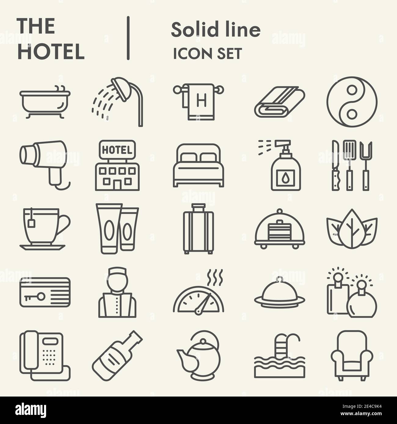 Hotel line icon set, travel symbols set collection or vector sketches ...