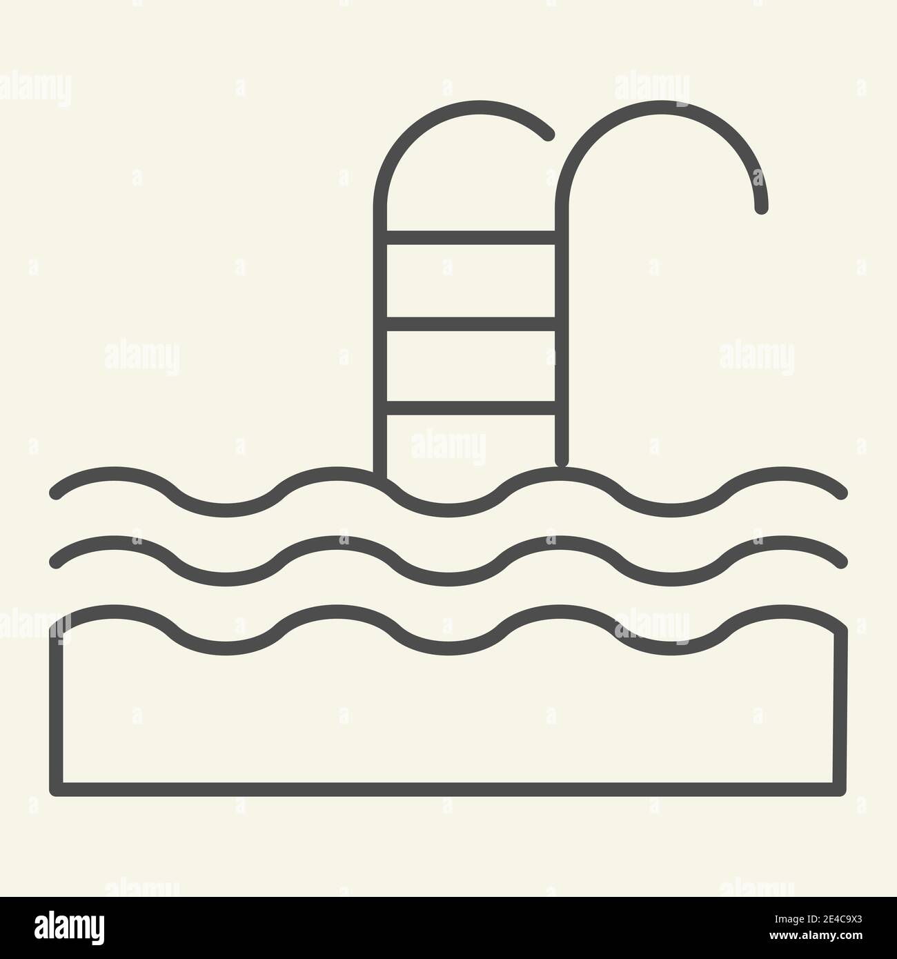 Pool thin line icon. Swimming pool with water waves and ladder symbol ...