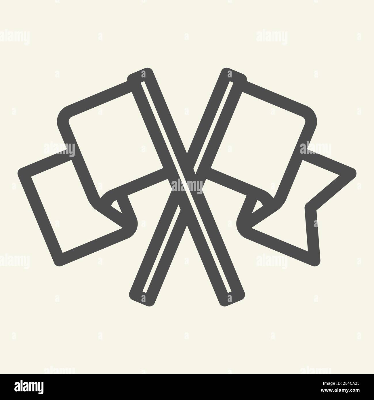 Flags line icon. Two waving crossed flag outline style pictogram on ...