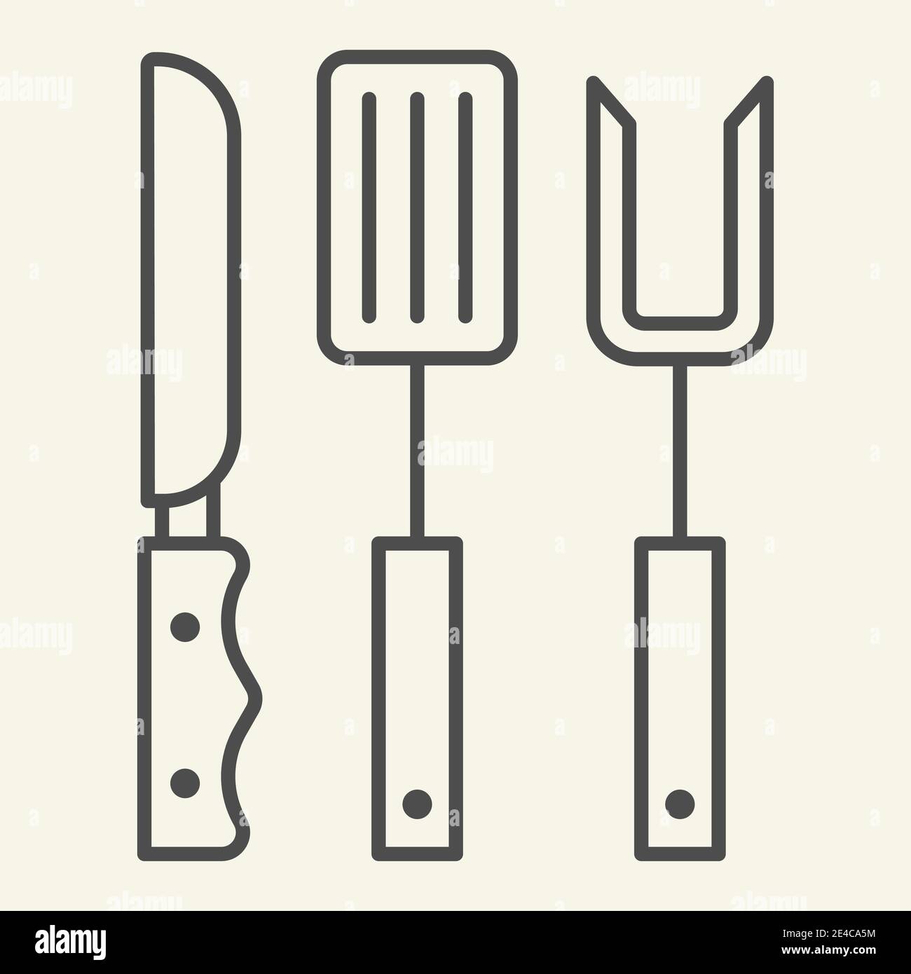 BBQ grill cutlery thin line icon. Roasting utensil symbol, outline ...