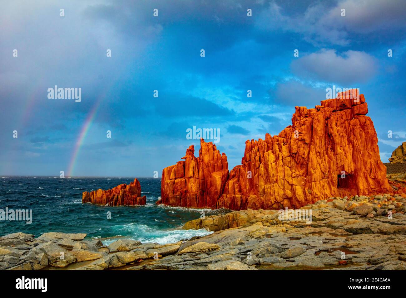 Italy, Sardinia, Rocce Rosse von Arbatax is a rock group of blood-red ...