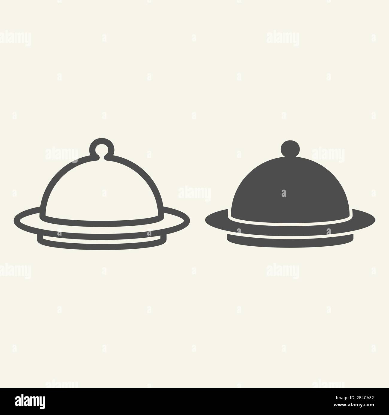 Dish with lid line and solid icon. Hotel restaurant food cover symbol ...