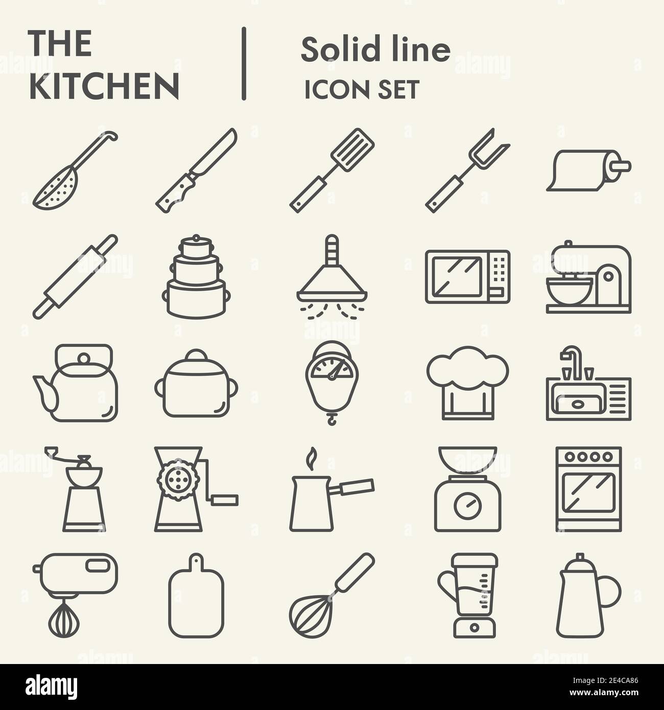 Kitchen line icon set, cooking symbols set collection or vector ...