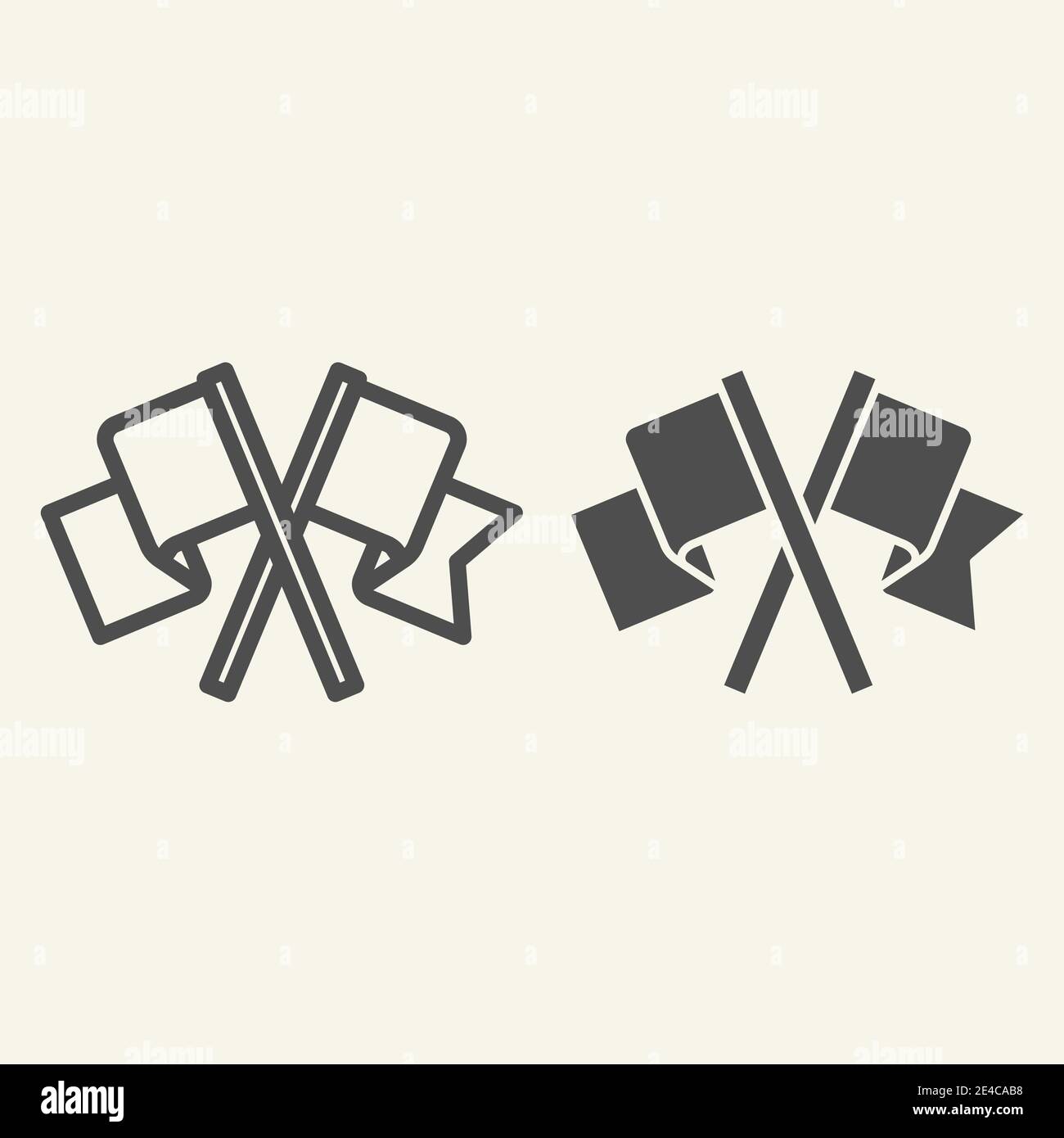 Flags line and solid icon. Two waving crossed flag outline style ...