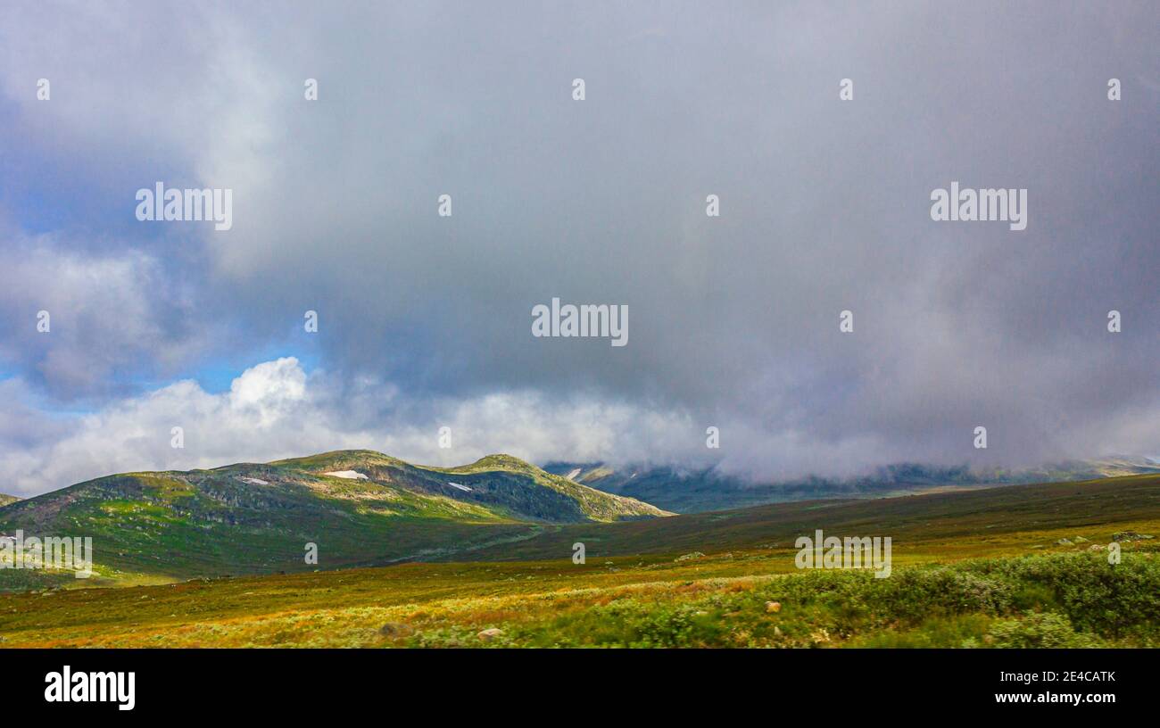 Amazing incredible norwegian landscape with colorful mountains and ...