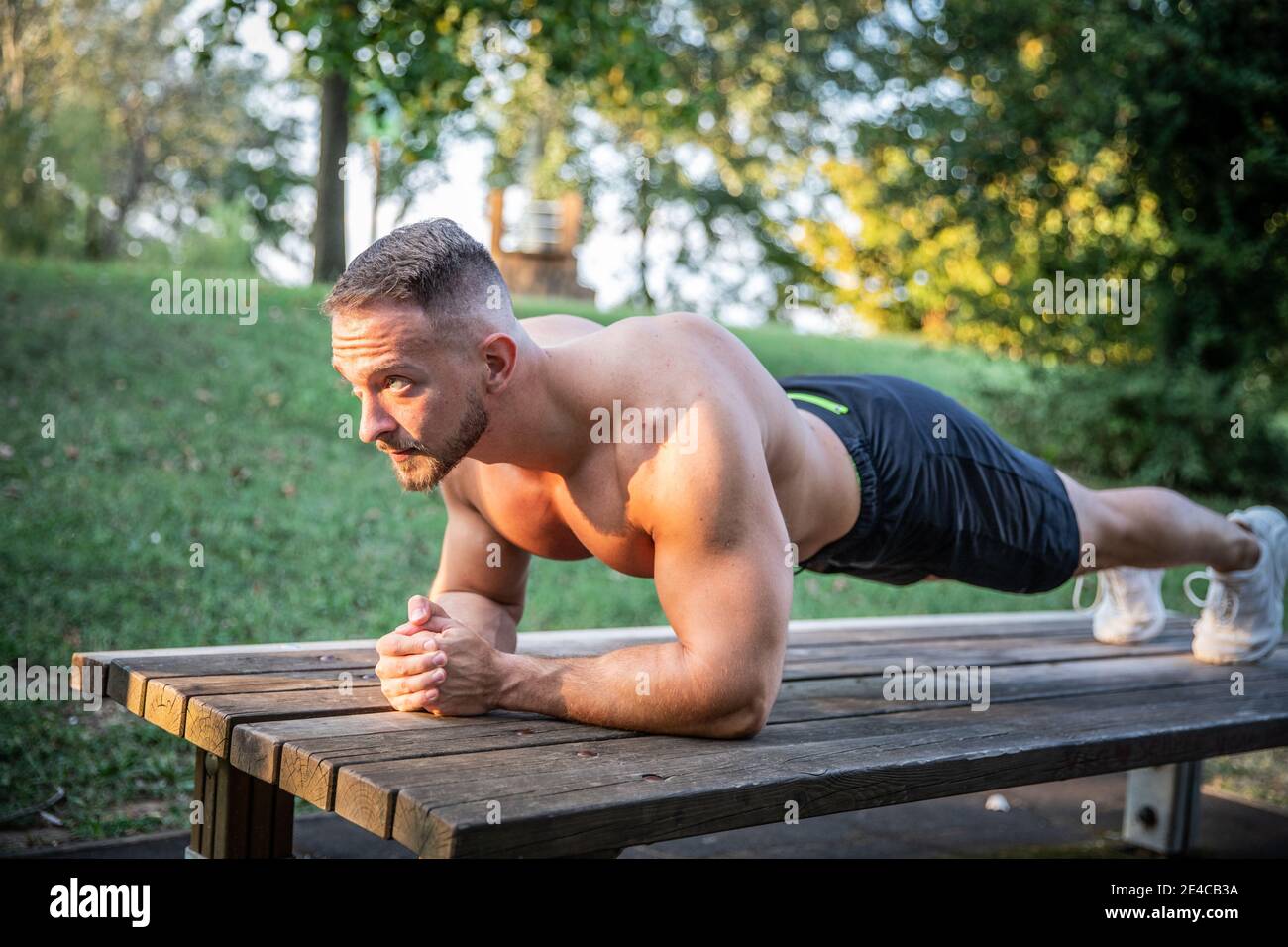 Muscle man exercise outside plank hi-res stock photography and images ...
