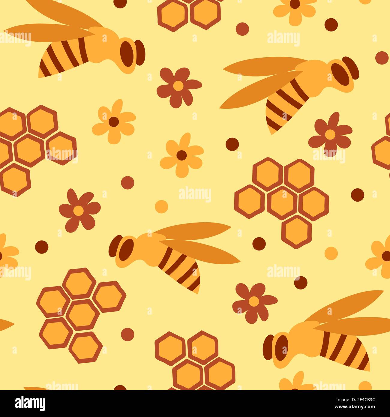 Seamless pattern with honey bees in a honeycomb - funny cute patern in ...