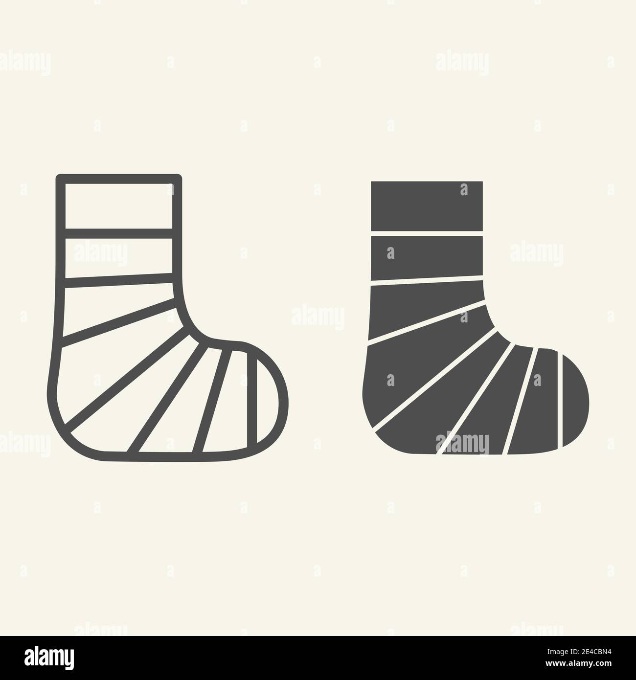 Gypsum foot line and solid icon. Human plaster leg outline style ...