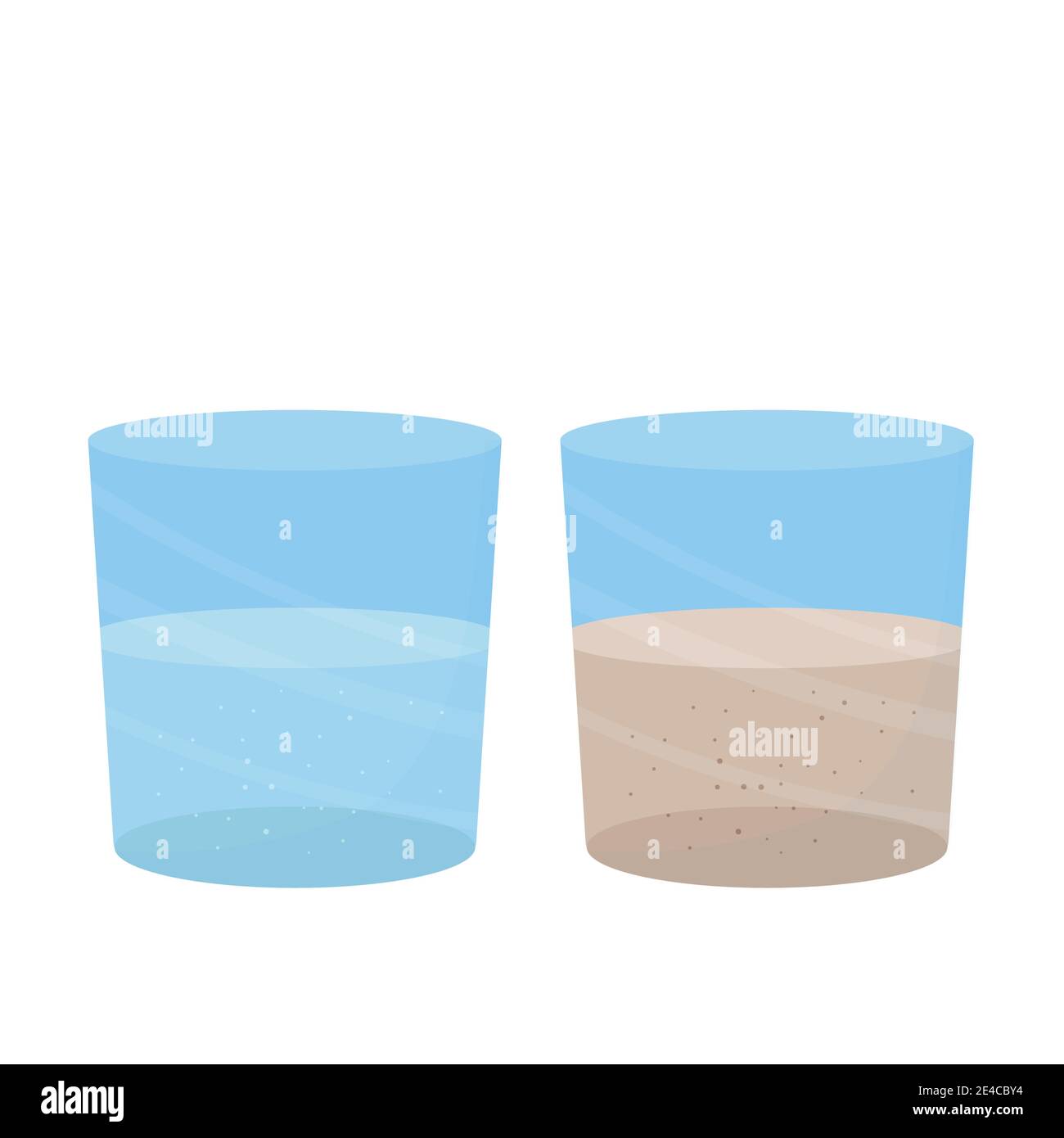 Glass with clean and dirty water isolated on white background. Research ...