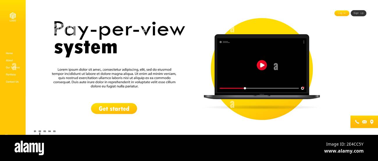 Pay Per View system illustration. Laptop with video player on display ...