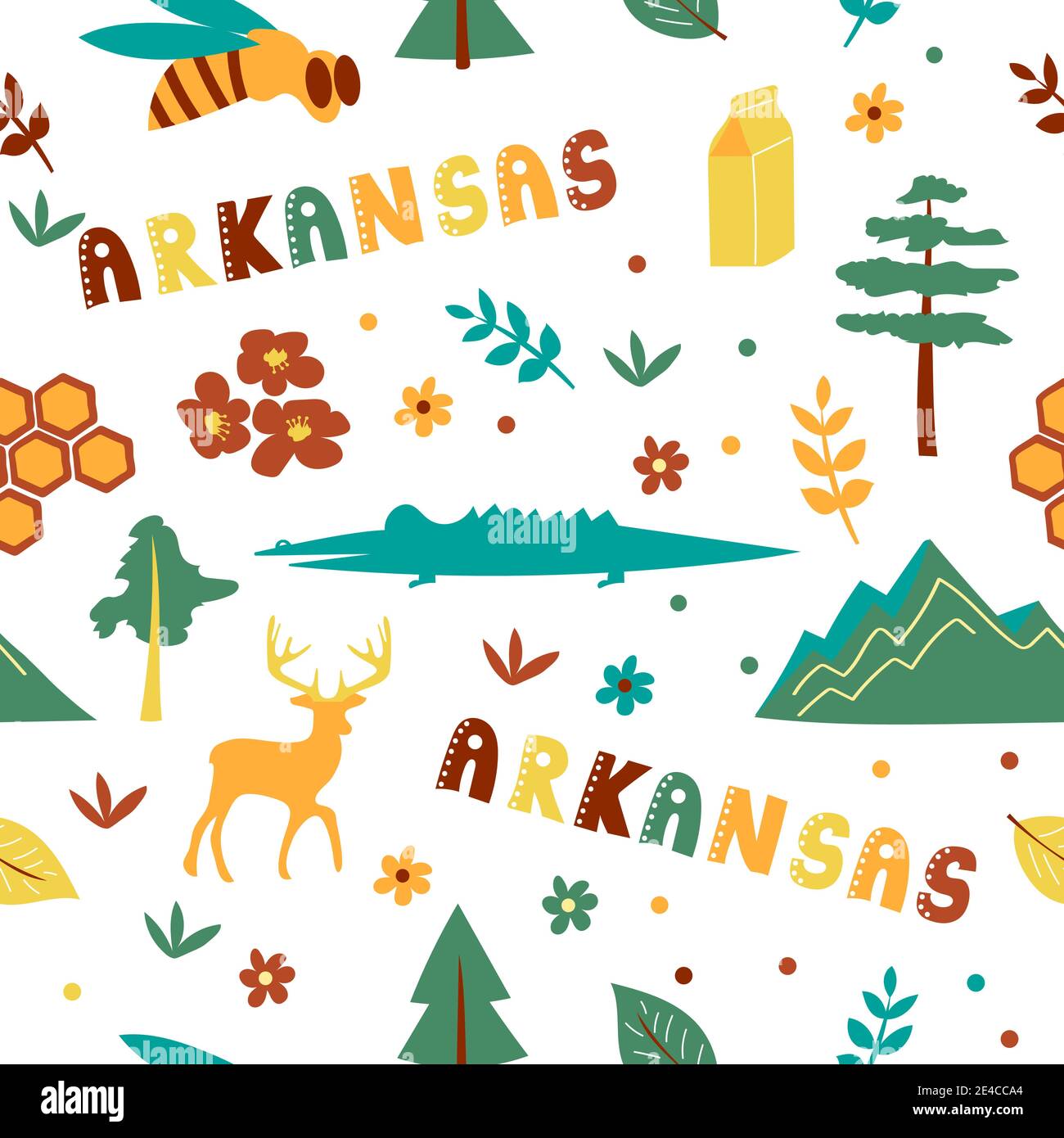 USA collection. Vector illustration of Arkansas theme. State Symbols ...