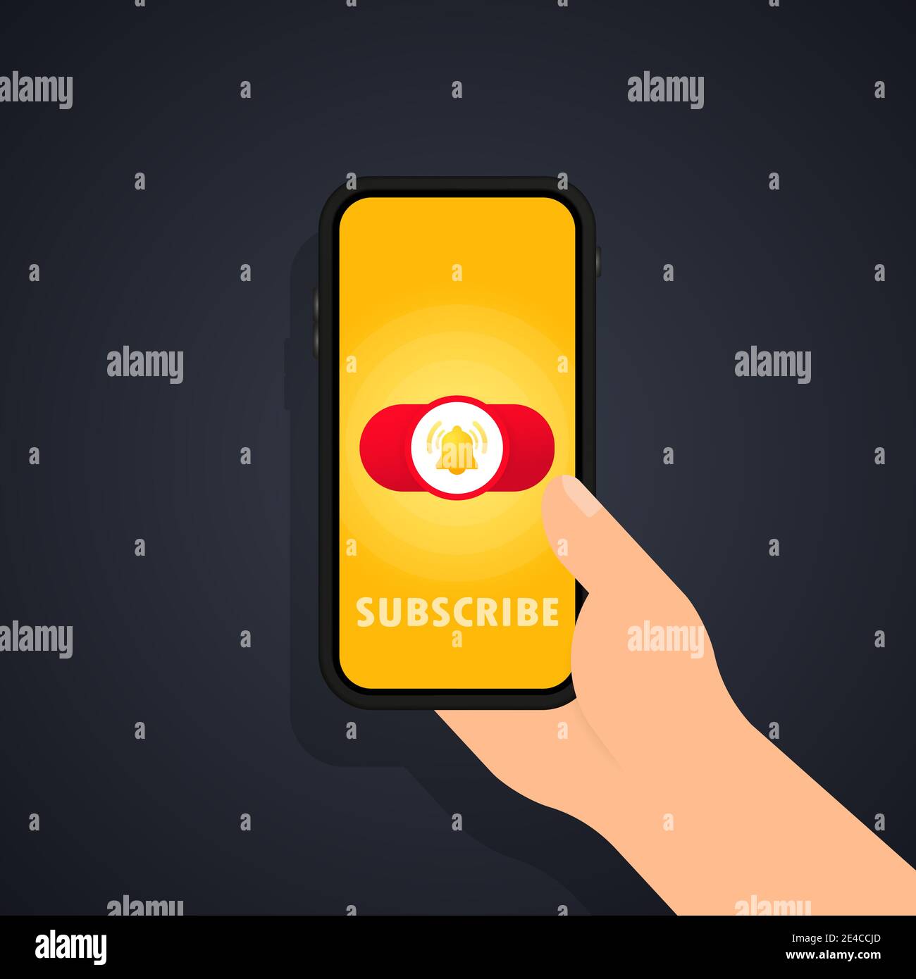 Subscribe button template with the notification bell on smartphone ...