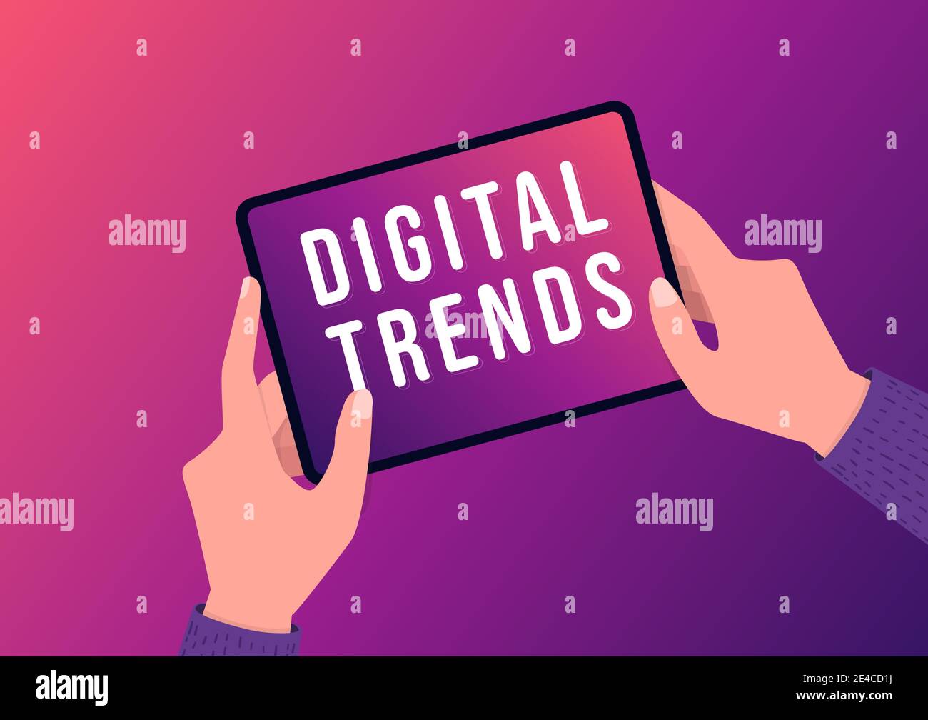 Hand holding tablet with Digital Trends text on screen. New trends ...