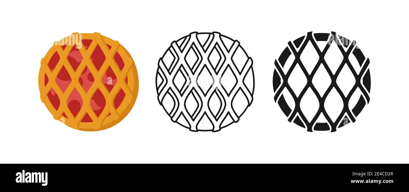 Icon sweet braided pie with jam, bread line and black glyph, cartoon ...