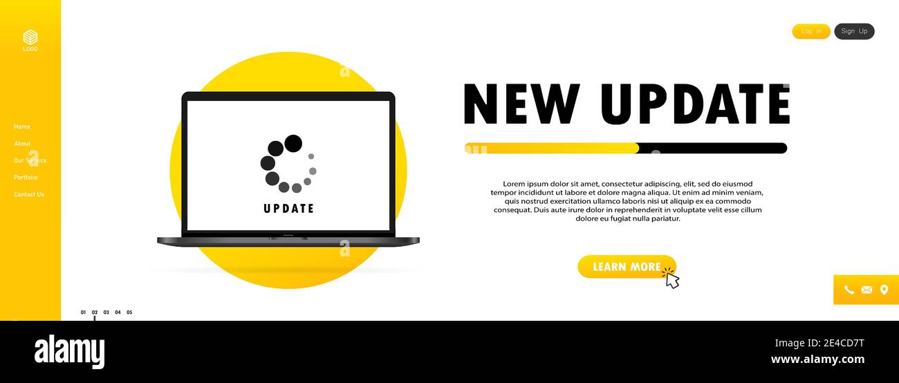 New update for notebook. Installation process in monitor screen. Vector ...