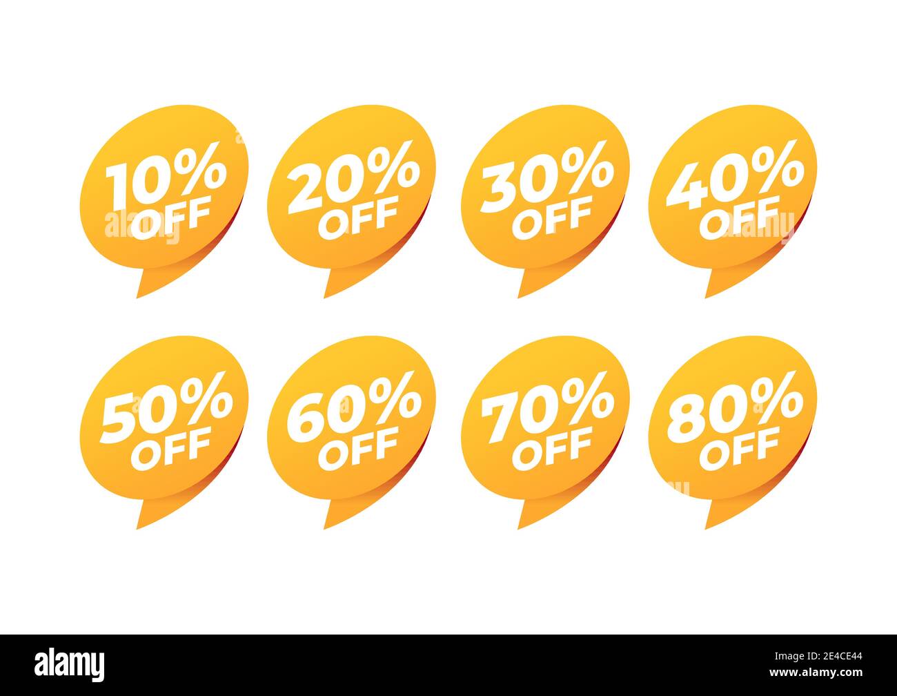 Sale and discount labels. Price off tag icon. 10, 20, 30, 40, 50, 60 ...