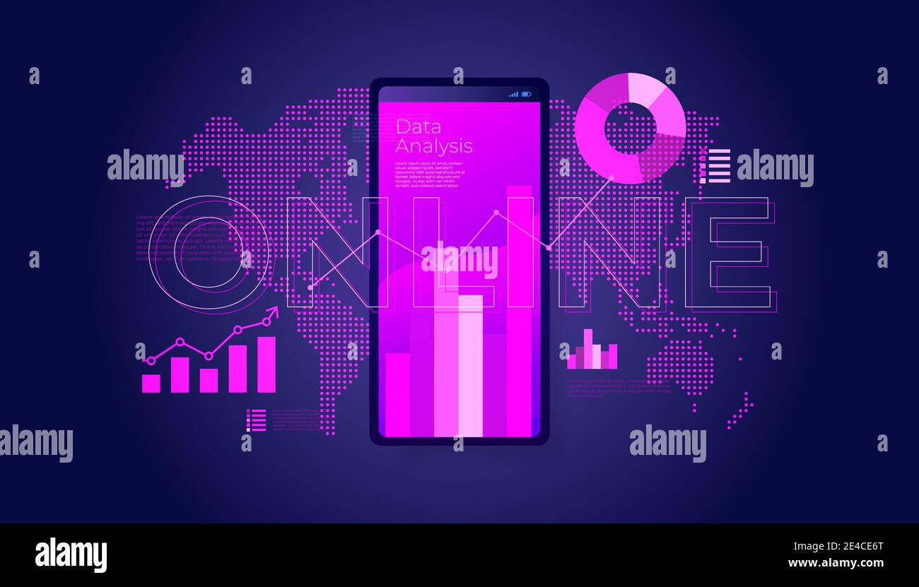Online data analysis on smartphone with line chart and graphs Stock ...