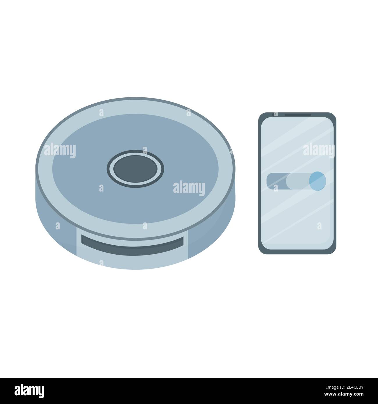 Robotic vacuum cleaner round shape with smartphone isolated on white ...