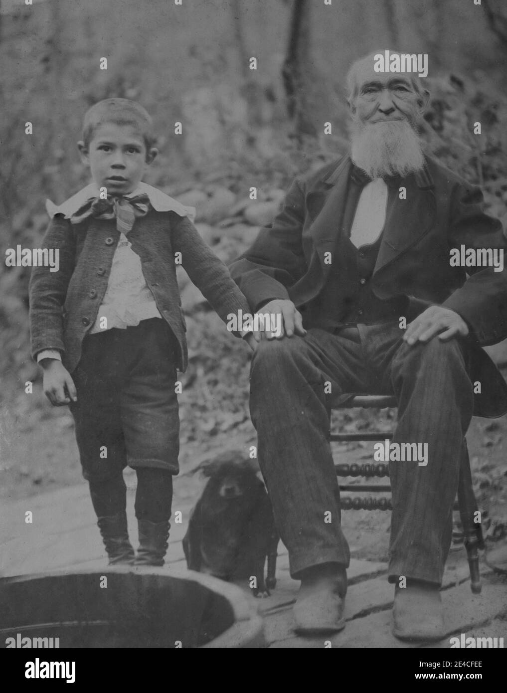 American archive monochrome portrait of an old man with a long beard ...