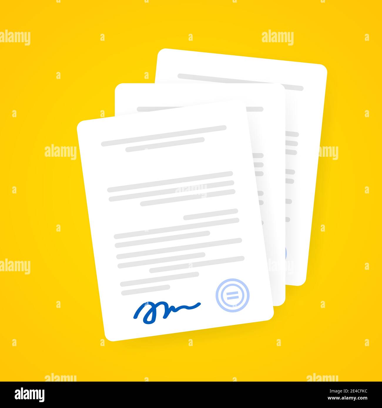 Document icon. Paper documents with signature and text, contract idea ...