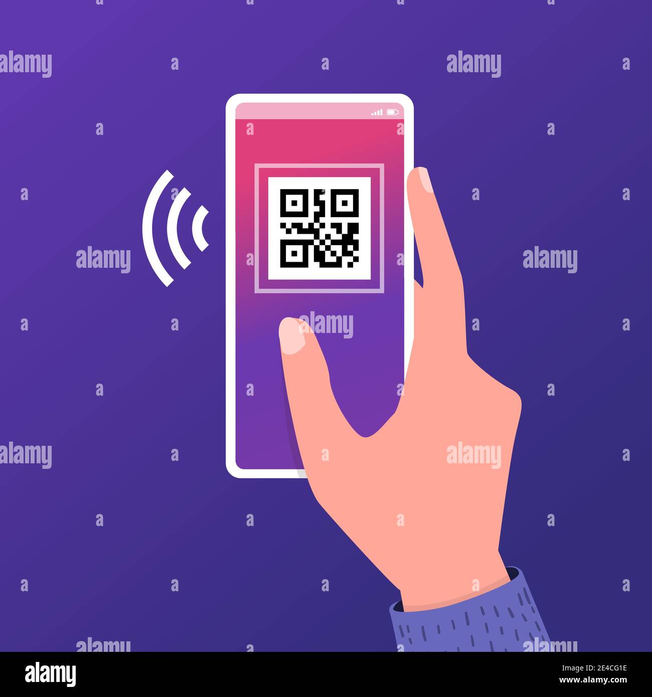 Hand holding smartphone to scan QR code on screen. Mobile payment ...