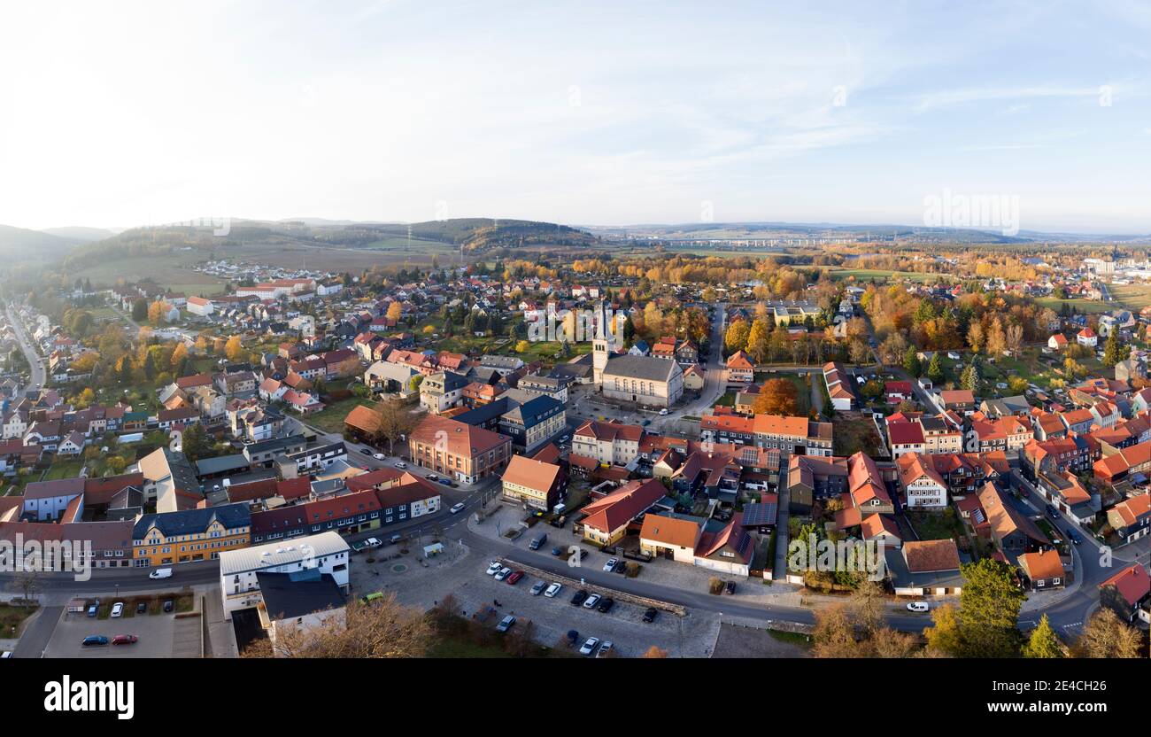 Germany, Thuringia, Ilmenau, Gehren, houses, church, aerial view Stock ...