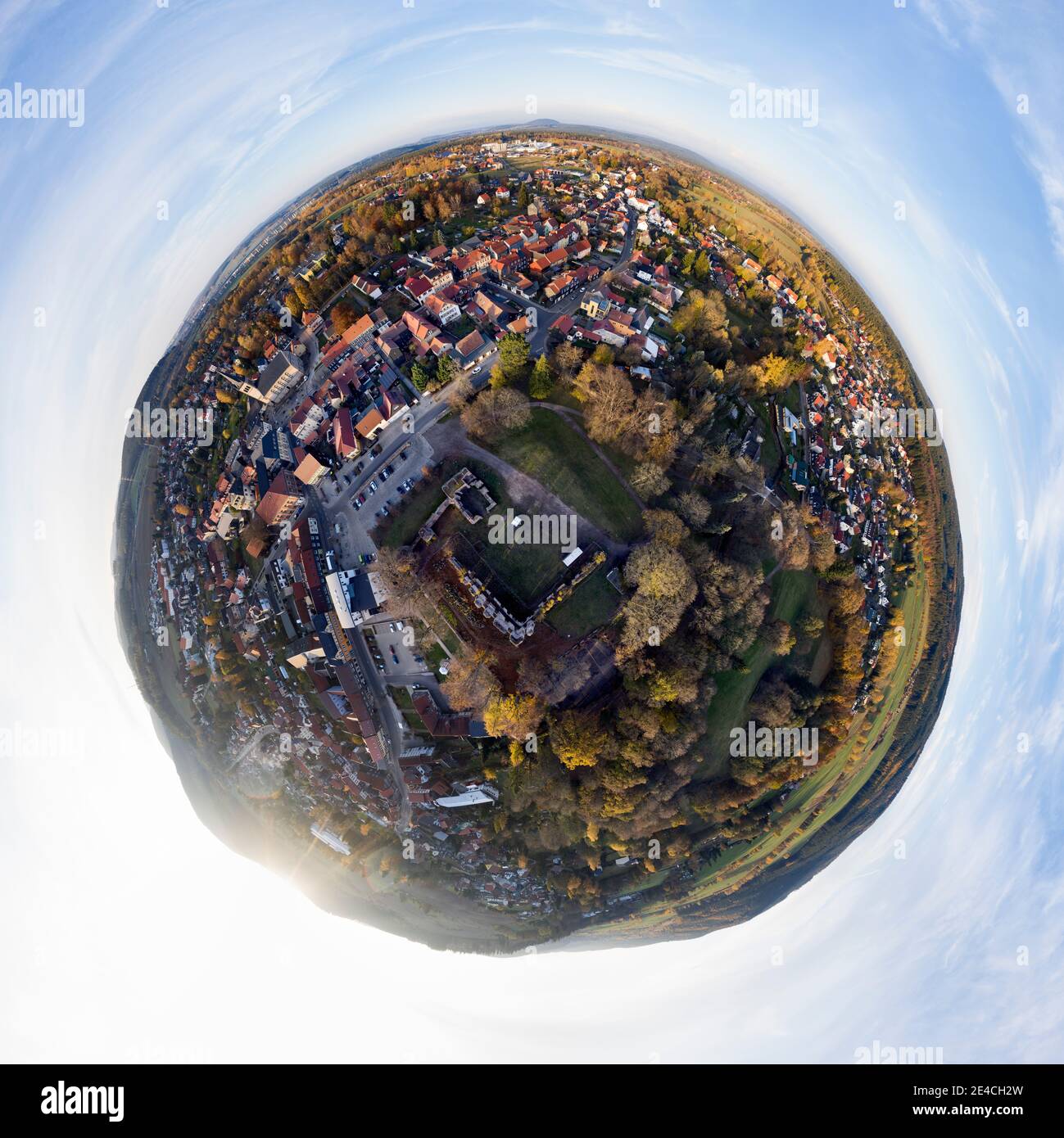 Germany, Thuringia, Ilmenau, Gehren, houses, church, oblique view ...