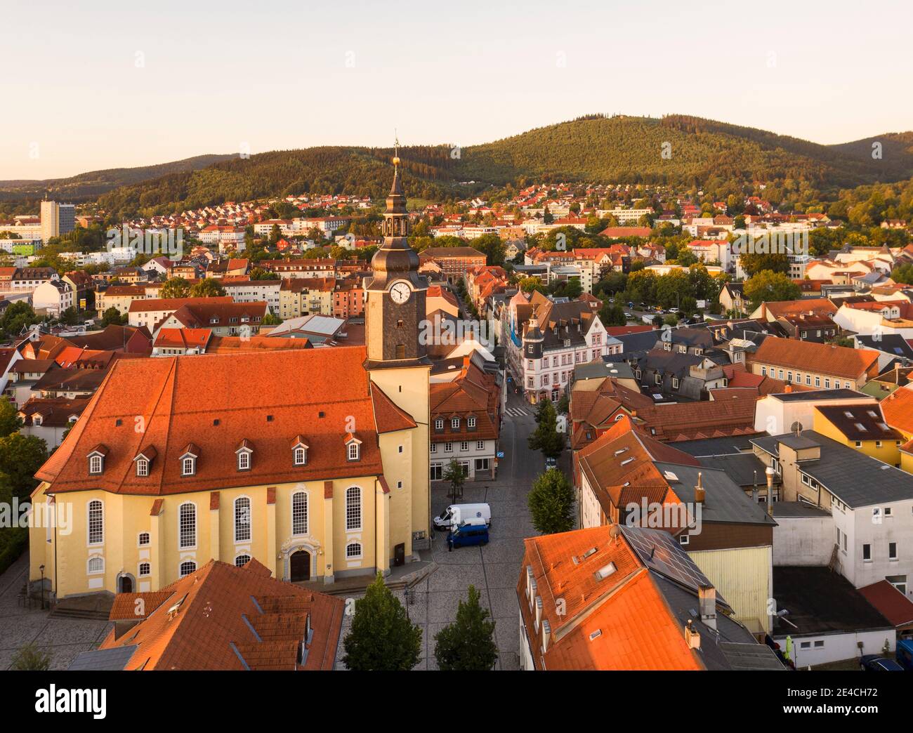 Germany, Thuringia, Ilmenau, town, church, mountains, overview, aerial ...
